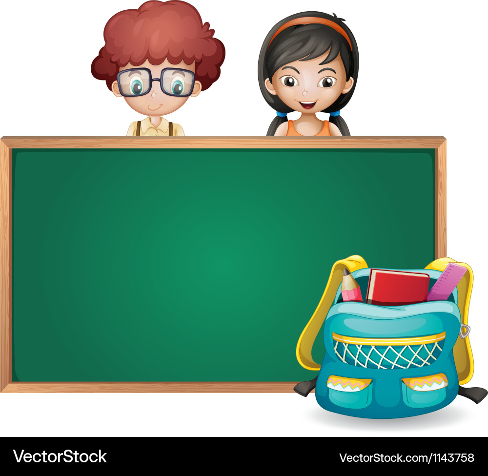 Kids and a green board Royalty Free Vector Image