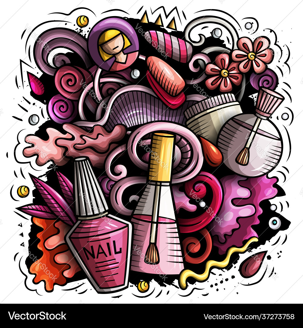 Nail salon hand drawn doodles Royalty Free Vector Image