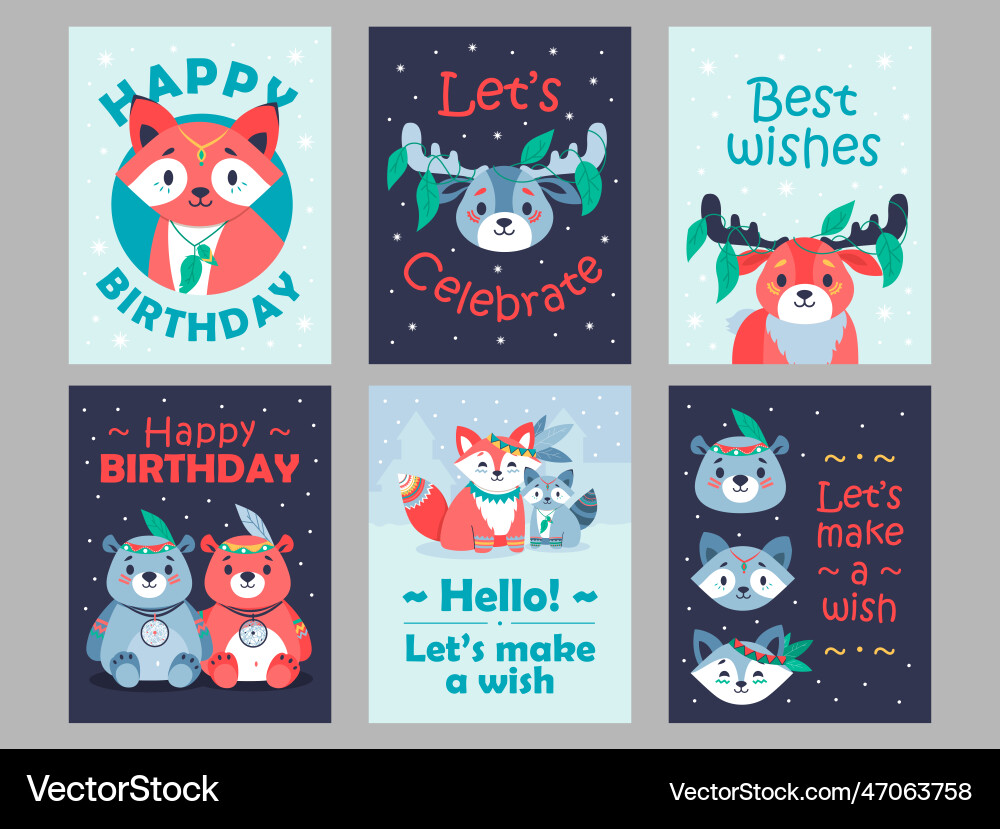 Postcards designs with cute forest animals Vector Image