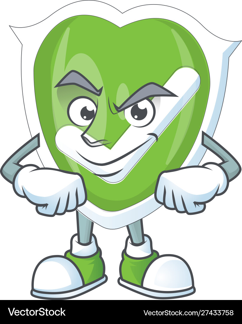 Smirking checkmark shield with character a mascot Vector Image