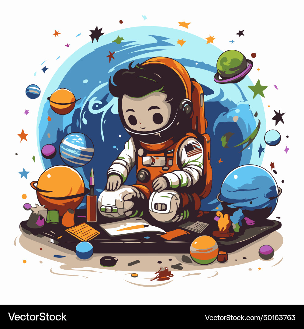 Astronaut boy in space cute cartoon Royalty Free Vector
