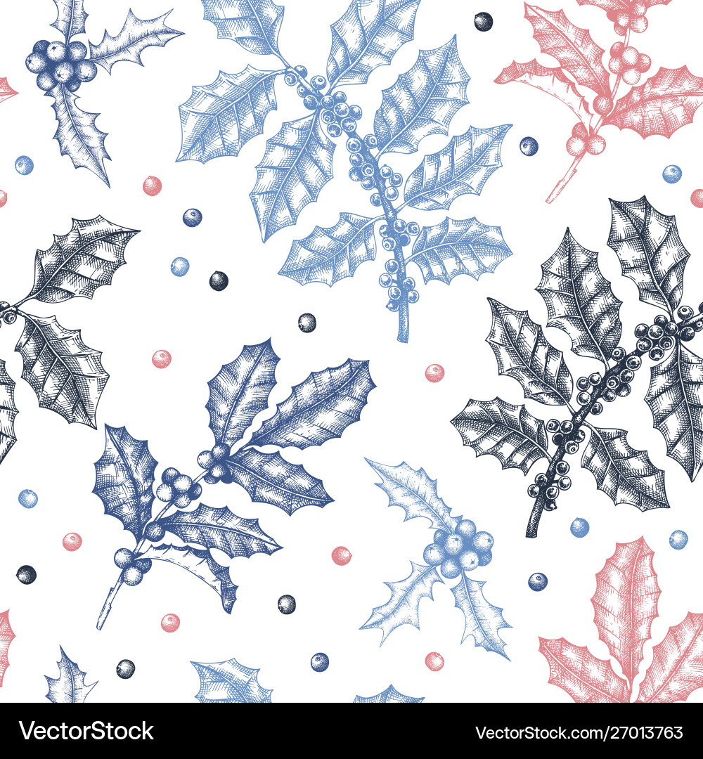 Christmas holly background winter seamless Vector Image