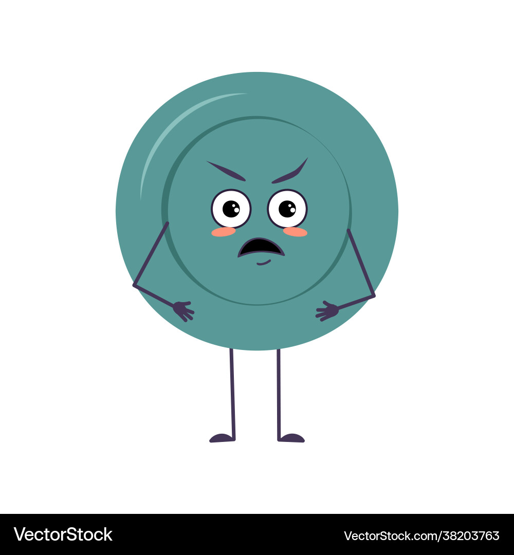 Cute plate character with angry emotions face Vector Image