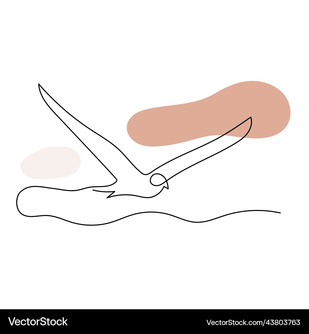 Flying seagull line art contour drawing Royalty Free Vector