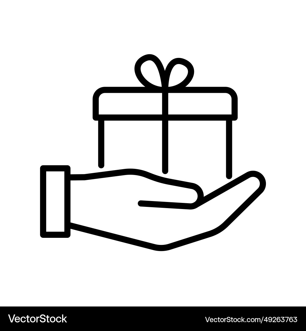 Gift box giving packing on hand line icon Vector Image