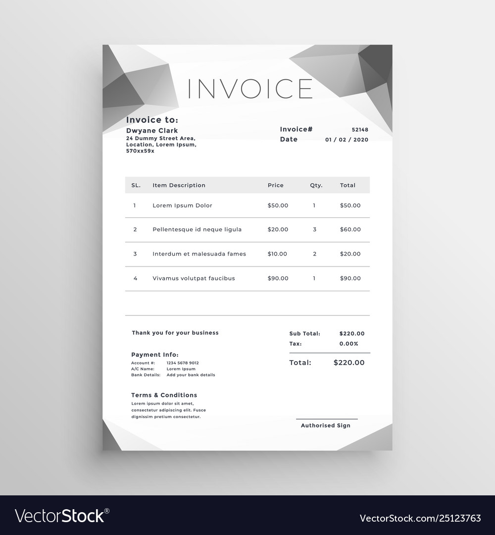 Gray abstract invoice template design Royalty Free Vector