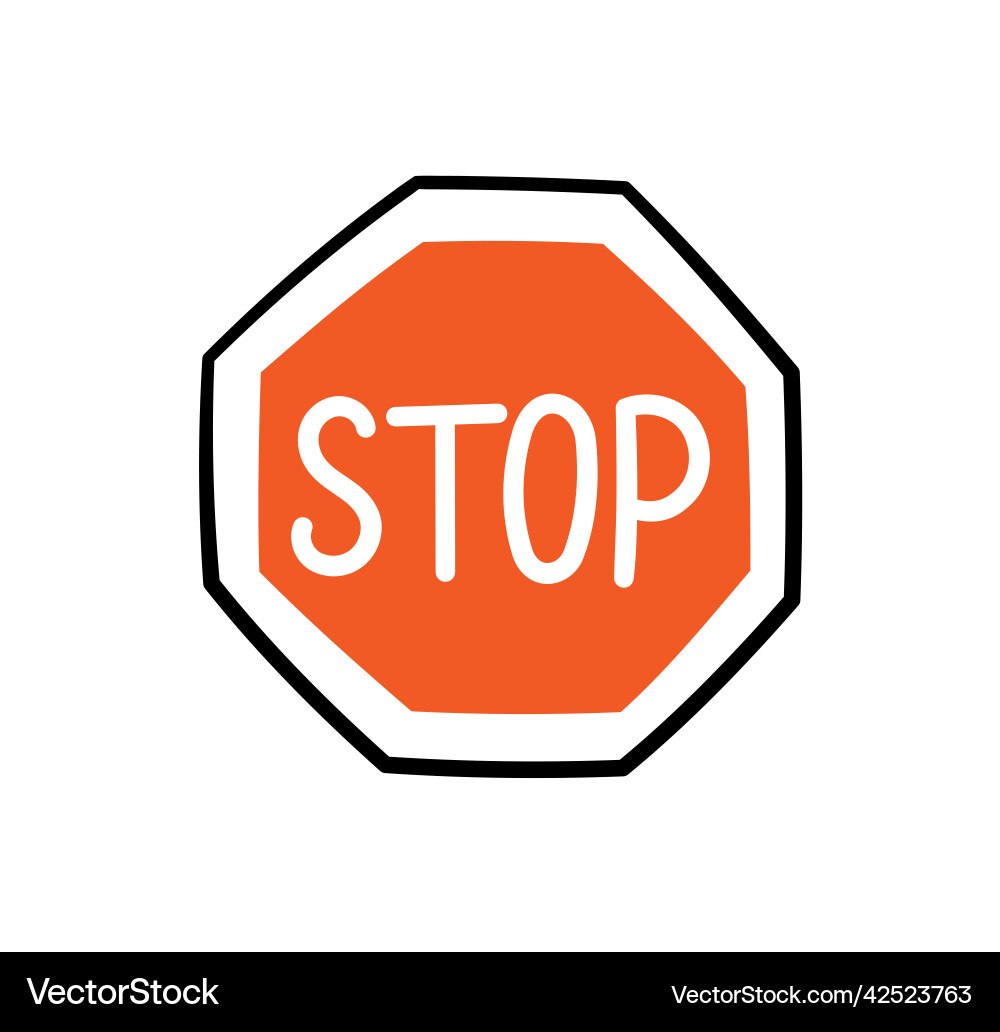 Hand drawn traffic stop sign doodle road Vector Image