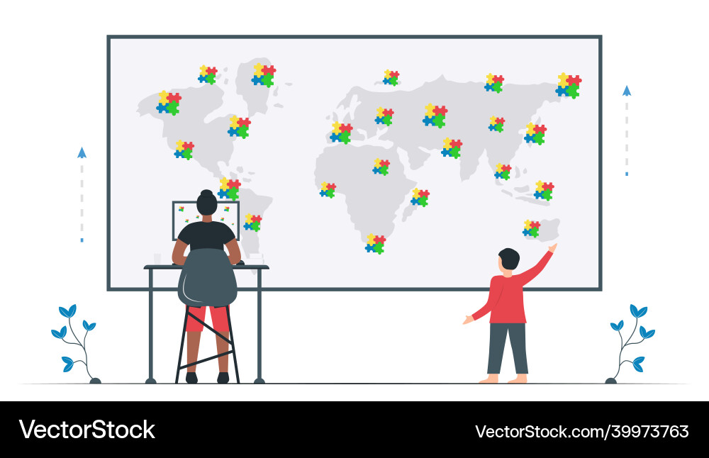 Map shows the place that have autistic people Vector Image