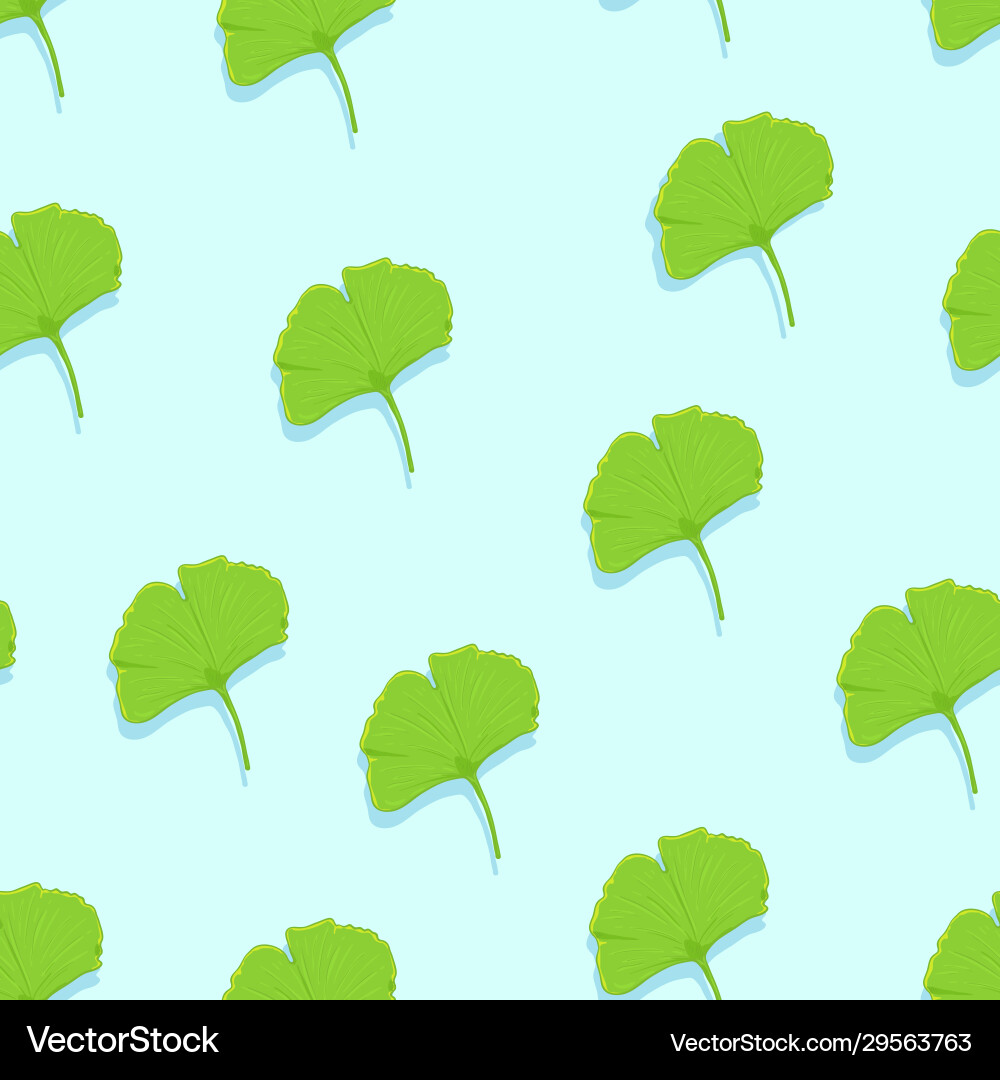 Seamless pattern cartoon green ginkgo leaves Vector Image