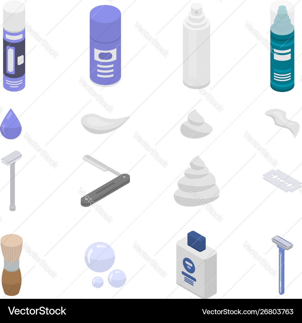 Shaving foam icons set isometric style Royalty Free Vector
