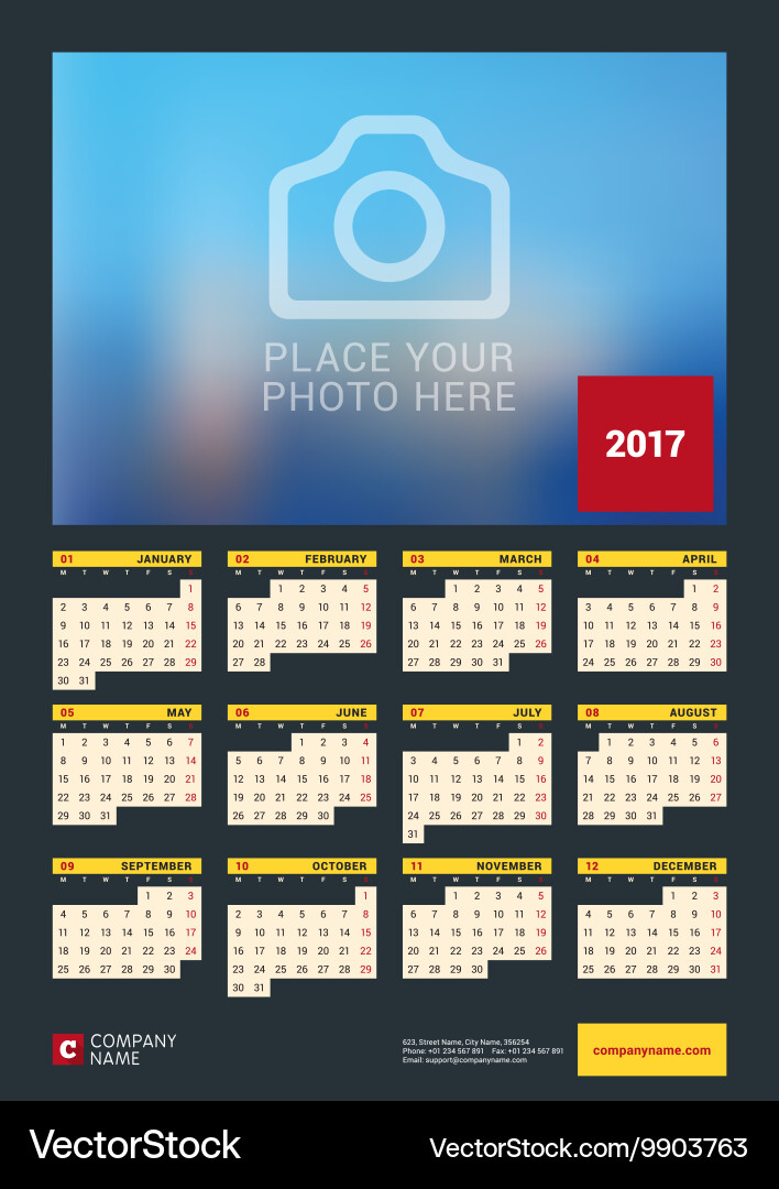 Wall calendar poster for 2017 year design print Vector Image