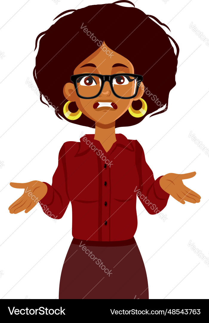 Woman raising her shoulders feeling confused Vector Image