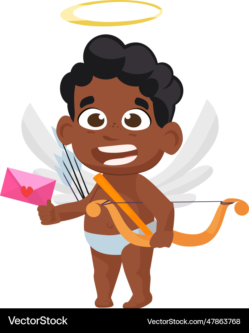 Afro cupid with love letter and bow Royalty Free Vector