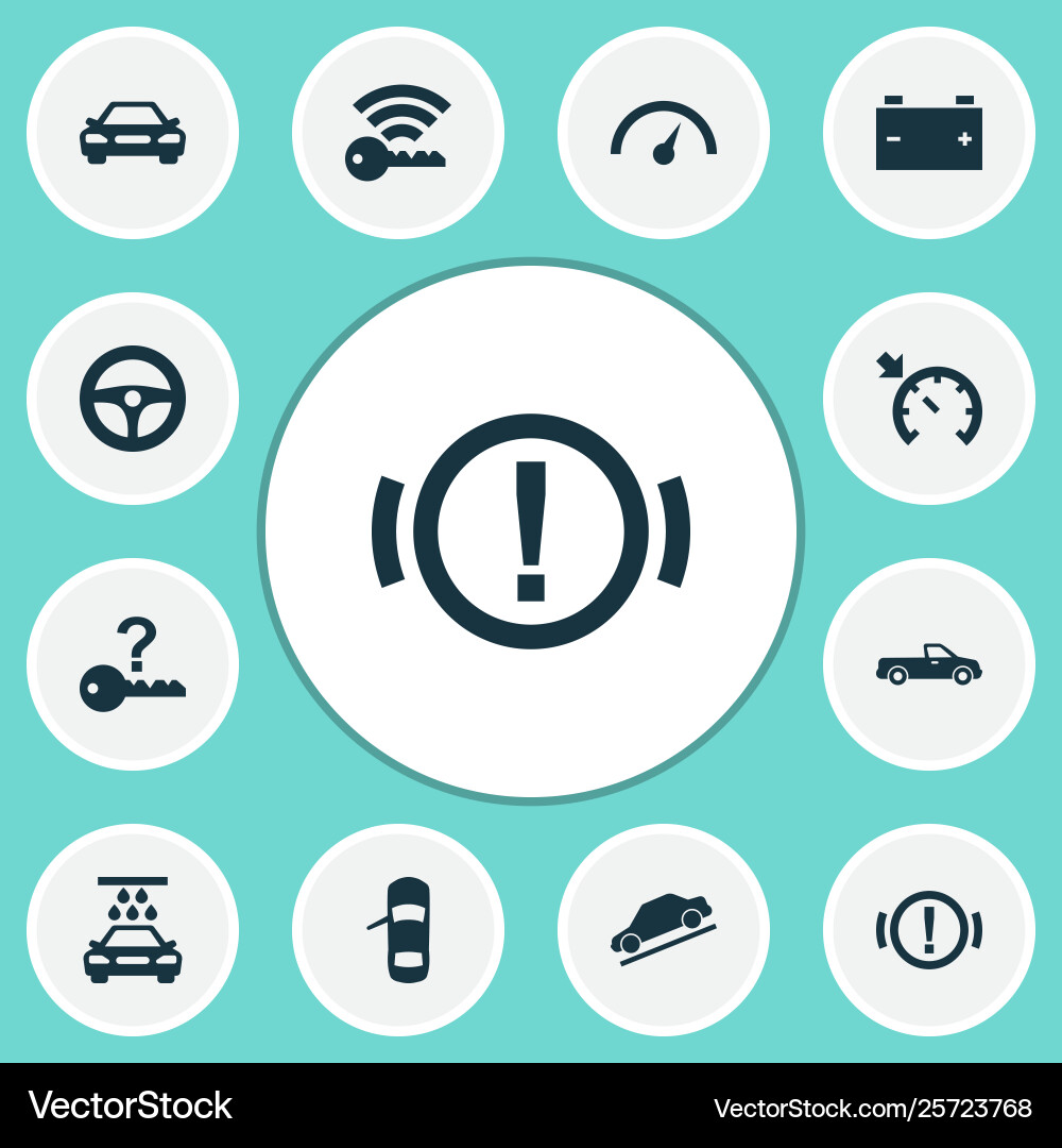 Auto icons set with door open handbrake warning Vector Image