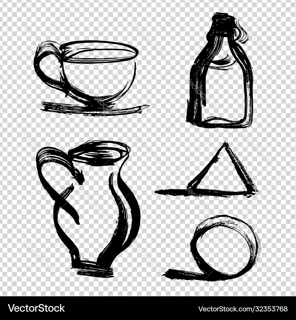 Cup bottle jug ball triangle drawn with a wide Vector Image