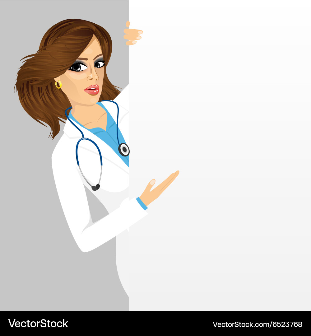 Female doctor with a blank presentation board Vector Image