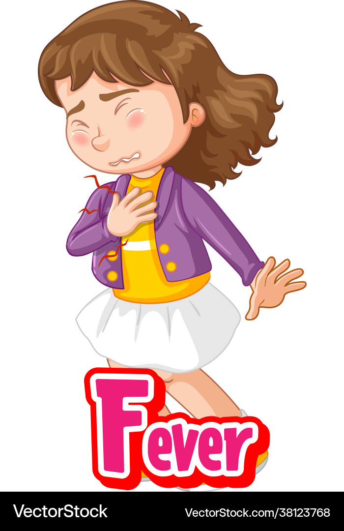 Fever font with a girl feel sick character Vector Image