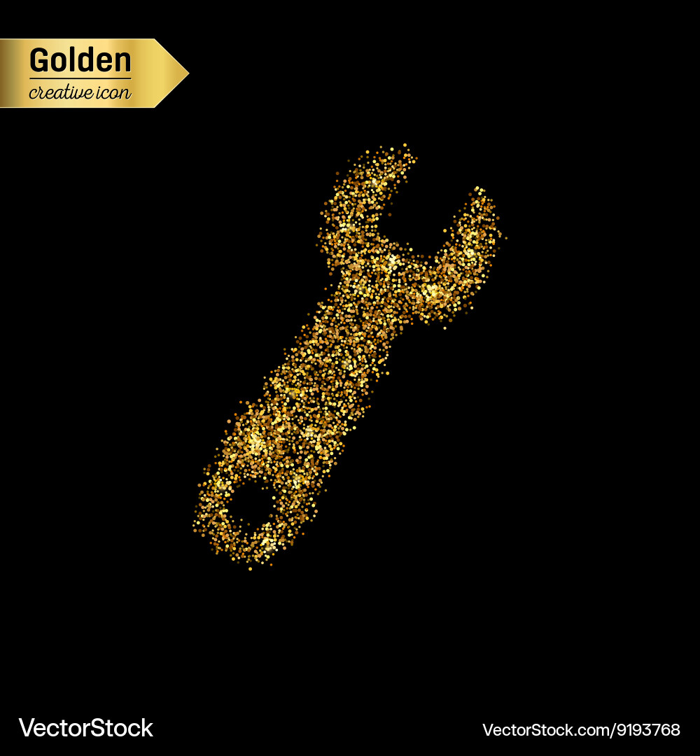 Gold glitter icon of spanner isolated Royalty Free Vector
