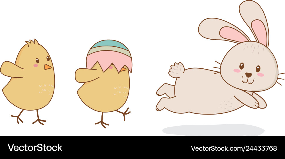 Little chicks with rabbit easter characters Vector Image