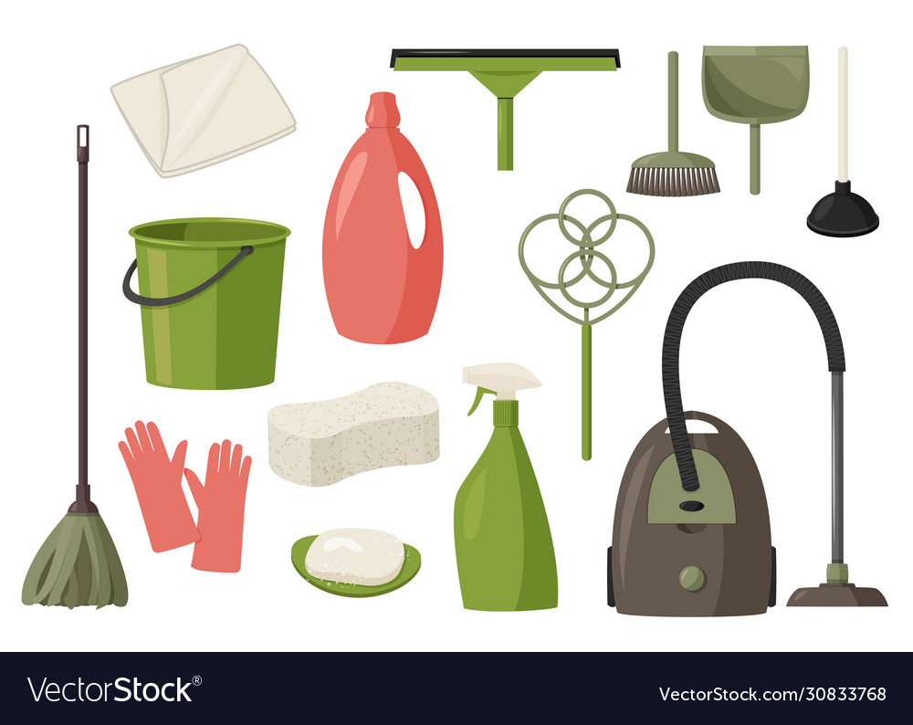 Set cleaning tools flat design style Royalty Free Vector