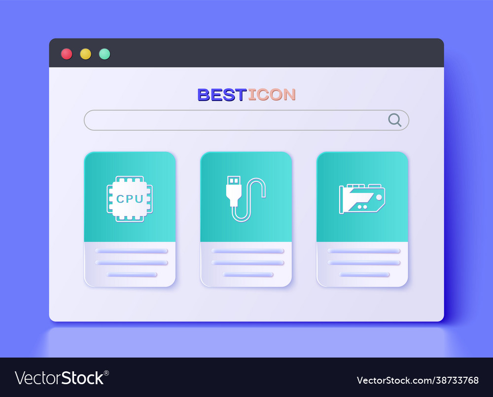 Set Usb Cable Cord Processor With Cpu And Video Vector Image