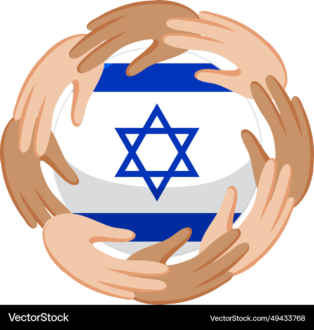 Supporting peace many hands holding israel flag Vector Image