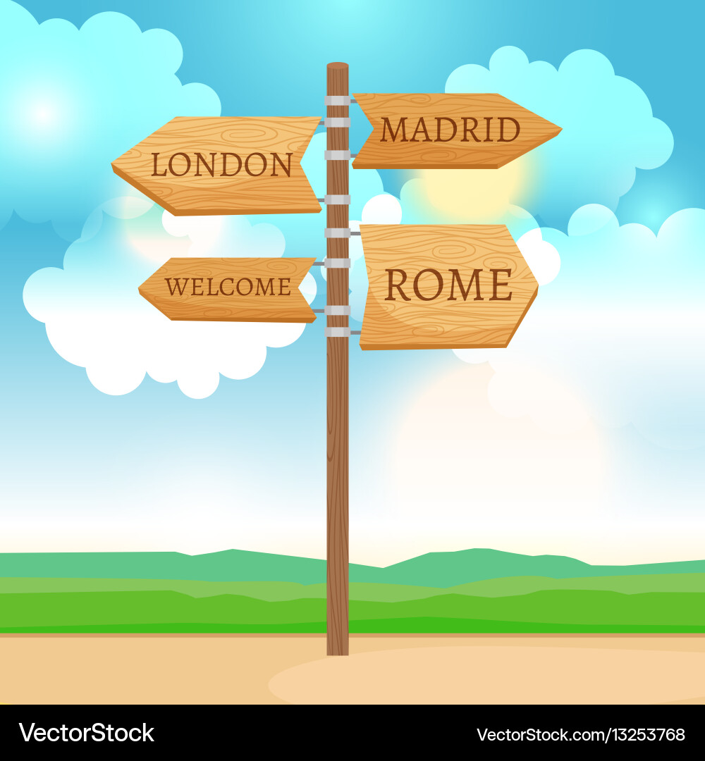 Wooden way direction sign Royalty Free Vector Image