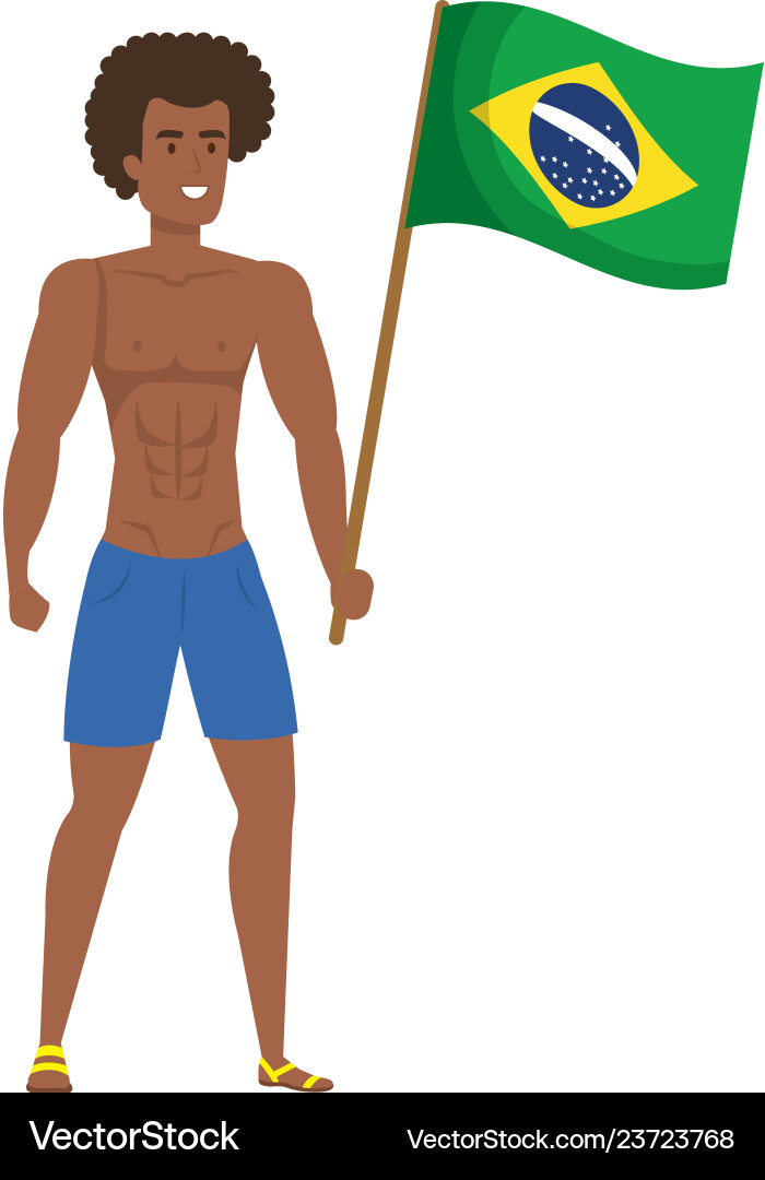 Young athletic black man waving brazil flag Vector Image
