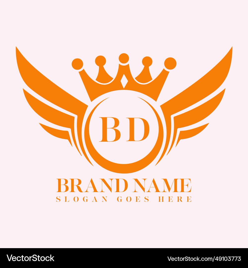 Bd letter initial with royal luxury logo and wings