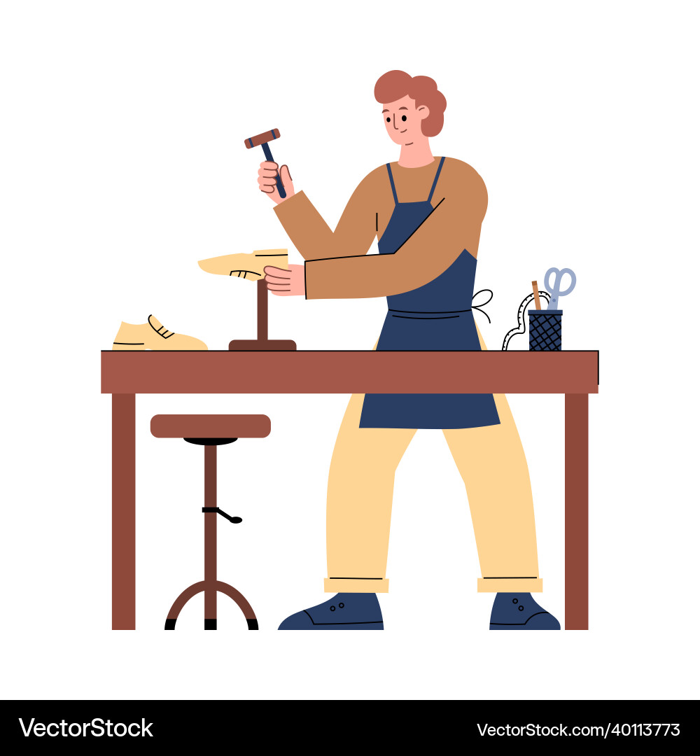 Cobbler or shoemaker manufacturing shoes Vector Image