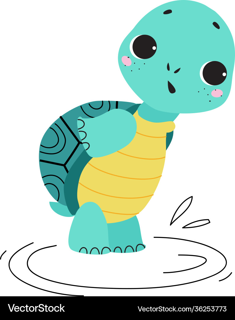Cute turtle with shell and short feet stepping in Vector Image