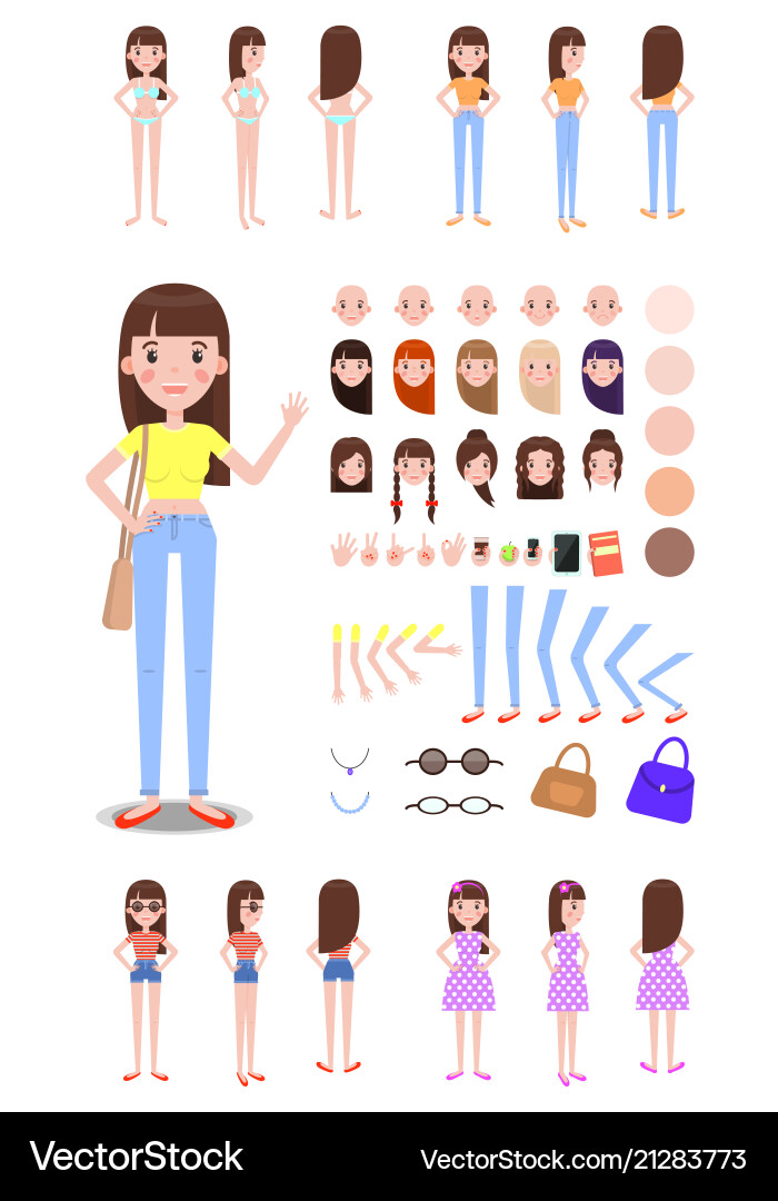 Female character constructor with spare parts set Vector Image