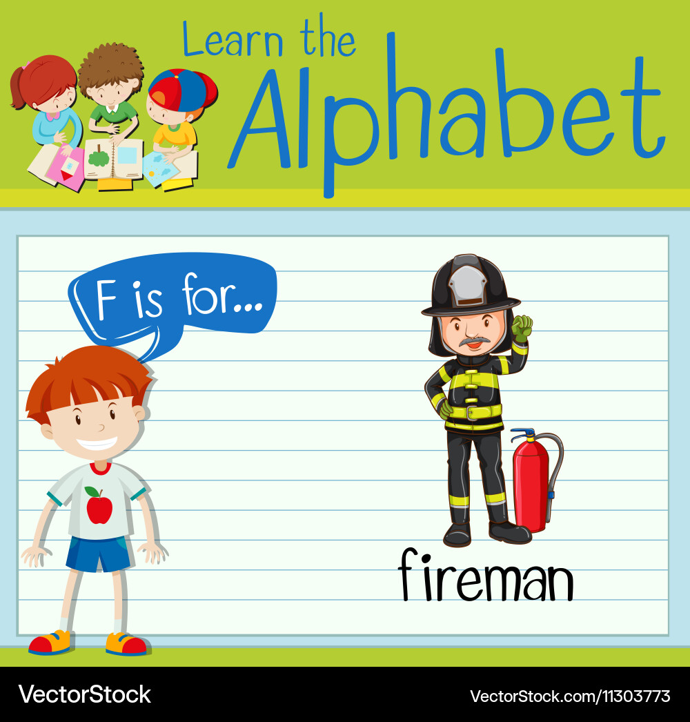 Flashcard letter f is for fireman Royalty Free Vector Image