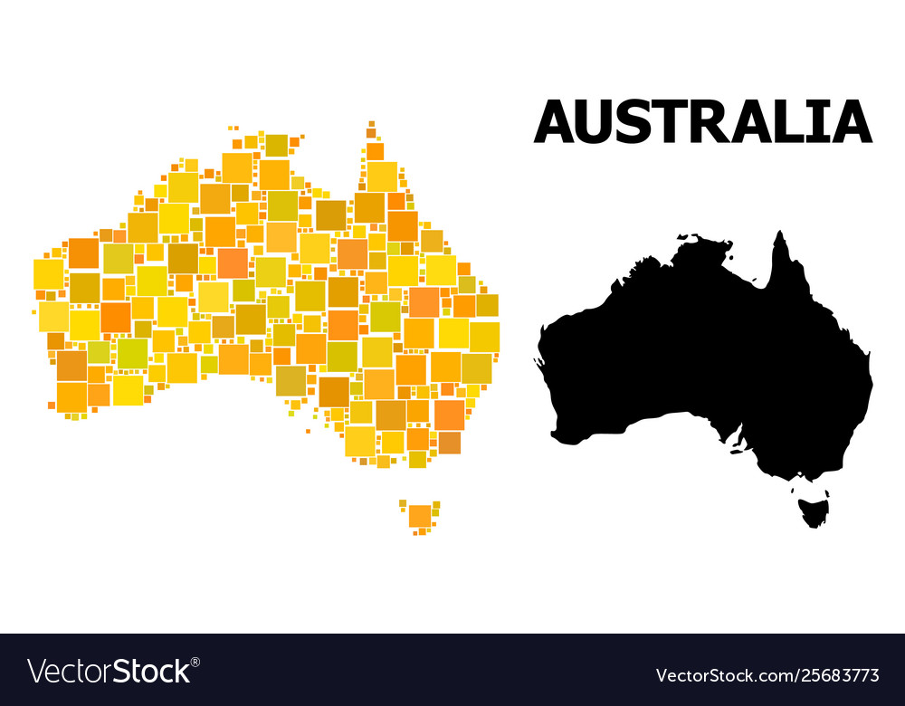 Gold square mosaic map australia Royalty Free Vector Image
