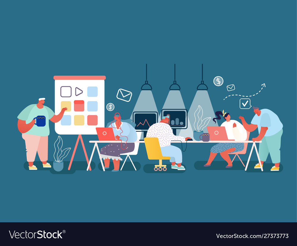 Man and woman programmers working on computer Vector Image