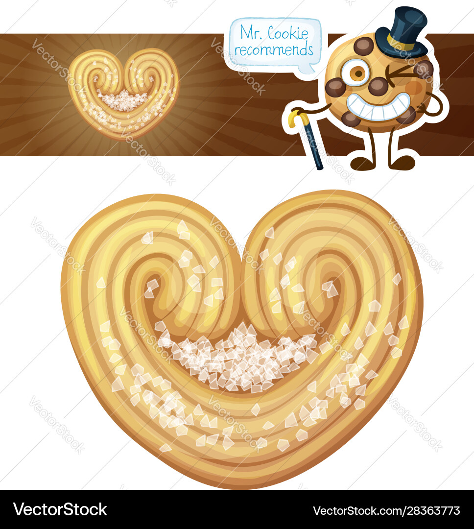Puff pastry heart cookie cartoon Royalty Free Vector Image