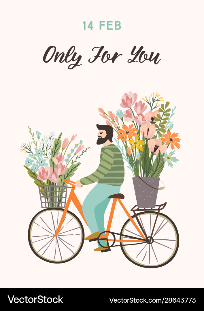 Romantic with cute man and flowers Royalty Free Vector Image