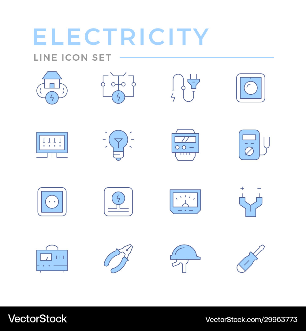 Set color line icons electricity Royalty Free Vector Image