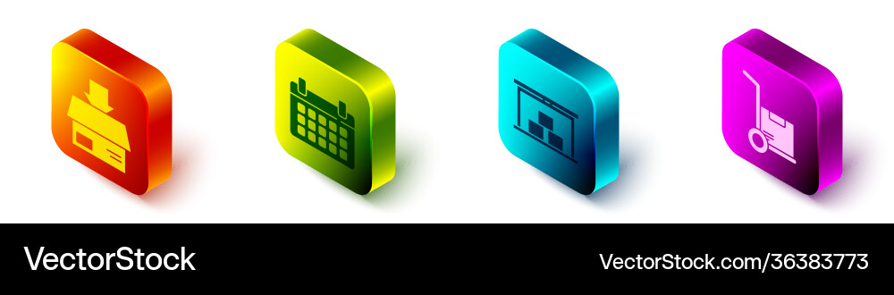 Set isometric carton cardboard box calendar Vector Image