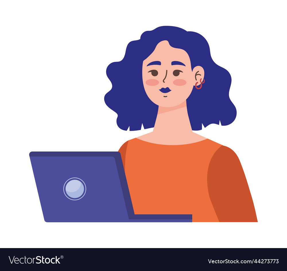 Young woman using laptop Royalty Free Vector Image