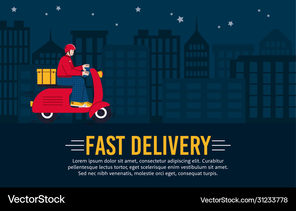 Fast night delivery service banner with courier Vector Image