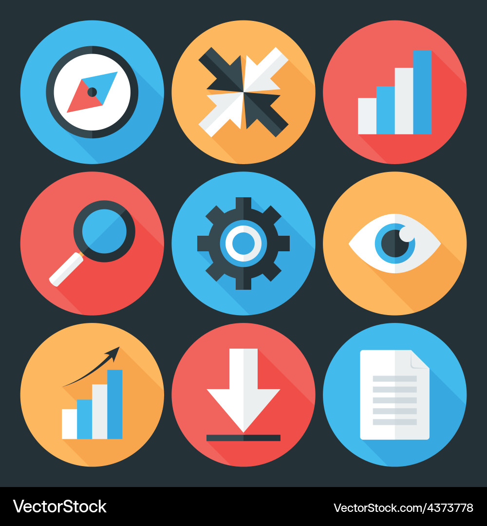 Flat stylized business icons set over dark Vector Image