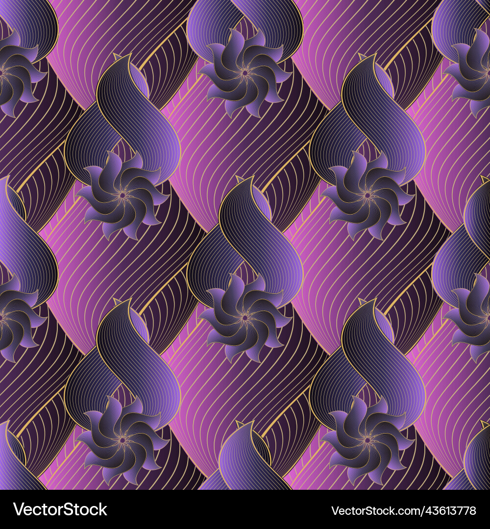 Lines flowers 3d seamless pattern floral line art Vector Image