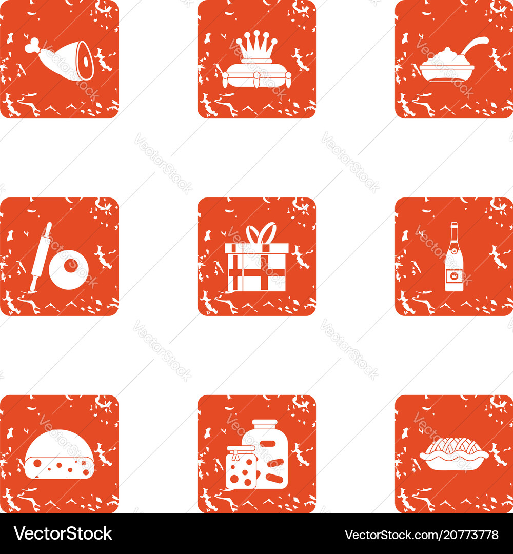Medieval dinner icons set grunge style Royalty Free Vector