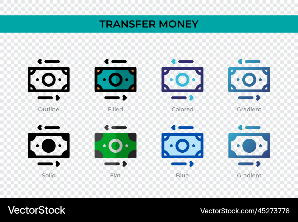 Transfer money icon in different style transfer Vector Image