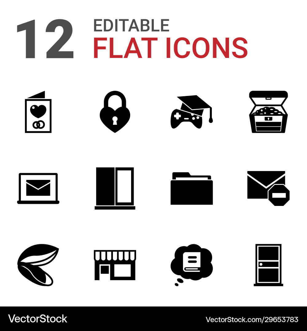 12 open filled icons set isolated on white Vector Image