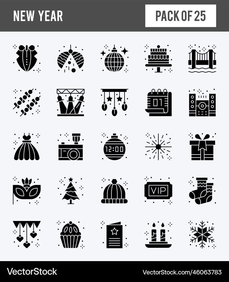 25 new year glyph icon pack Royalty Free Vector Image