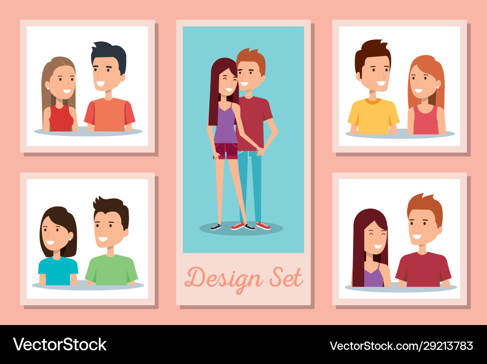 Designs set young couple lovely Royalty Free Vector Image