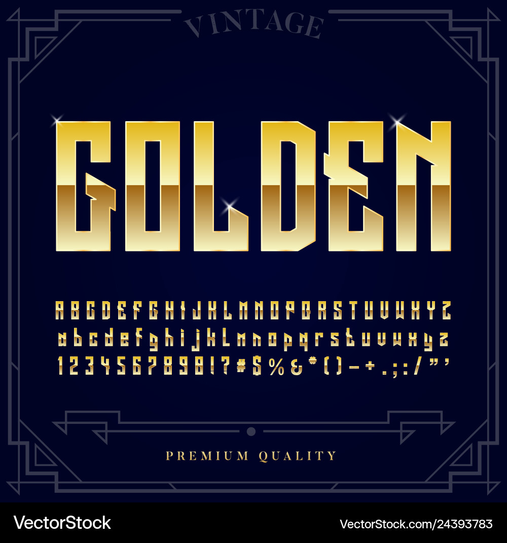 Gold metallic font set letters numbers Royalty Free Vector