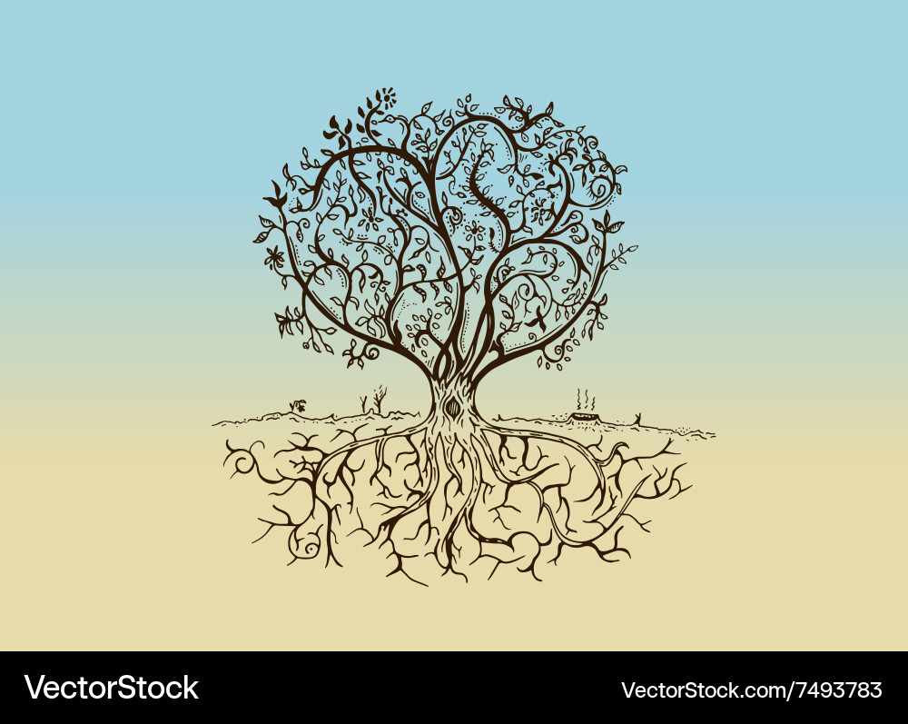 Hand drawn tree isolated sketch in vintage style Vector Image